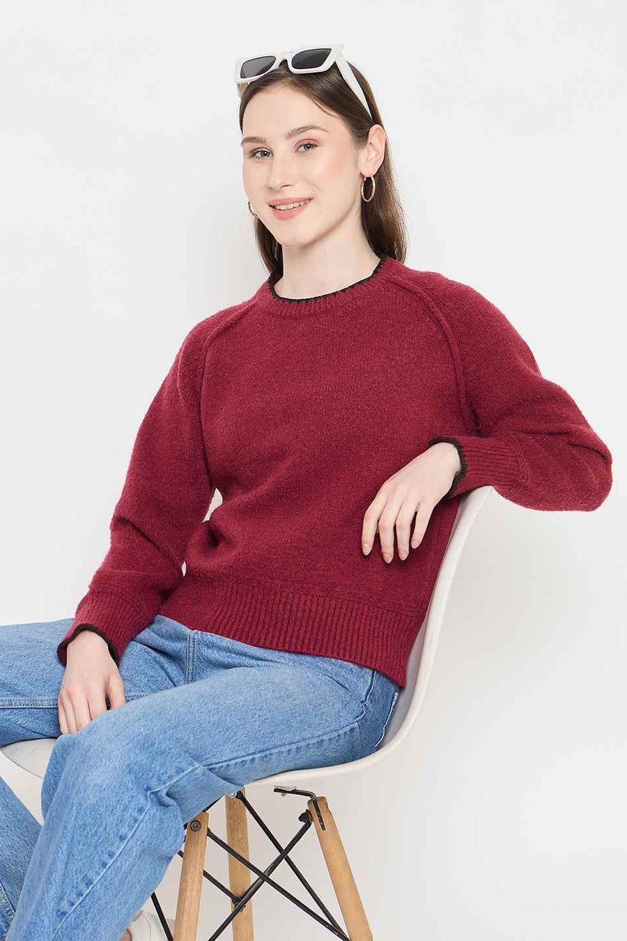 Madame Maroon Crew Neck Sweater